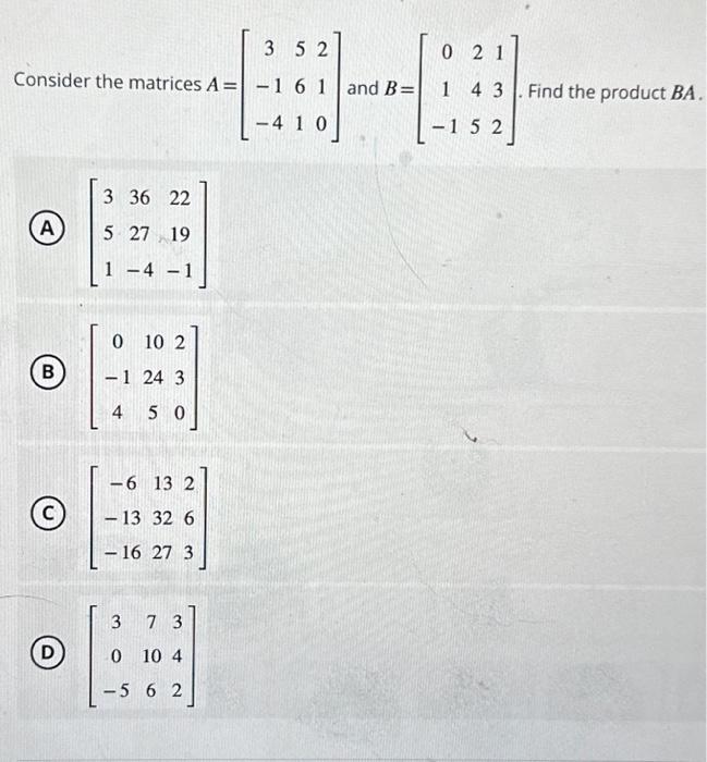 Solved Consider the matrices \\( | Chegg.com