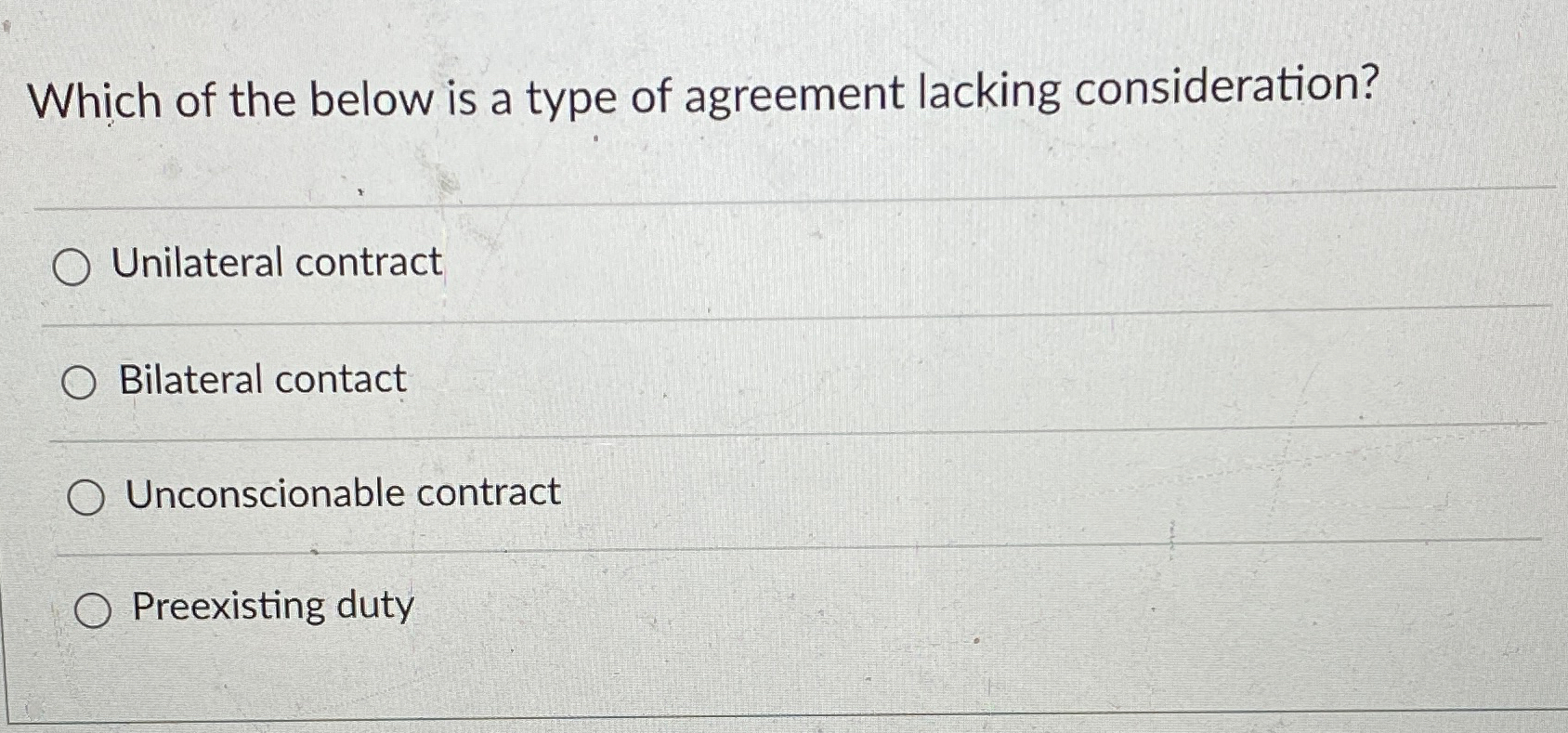 Solved Which of the below is a type of agreement lacking | Chegg.com