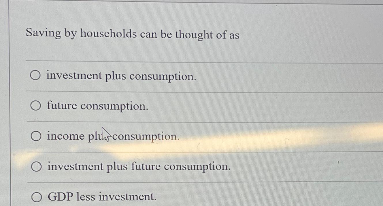 Solved Saving by households can be thought of asinvestment | Chegg.com