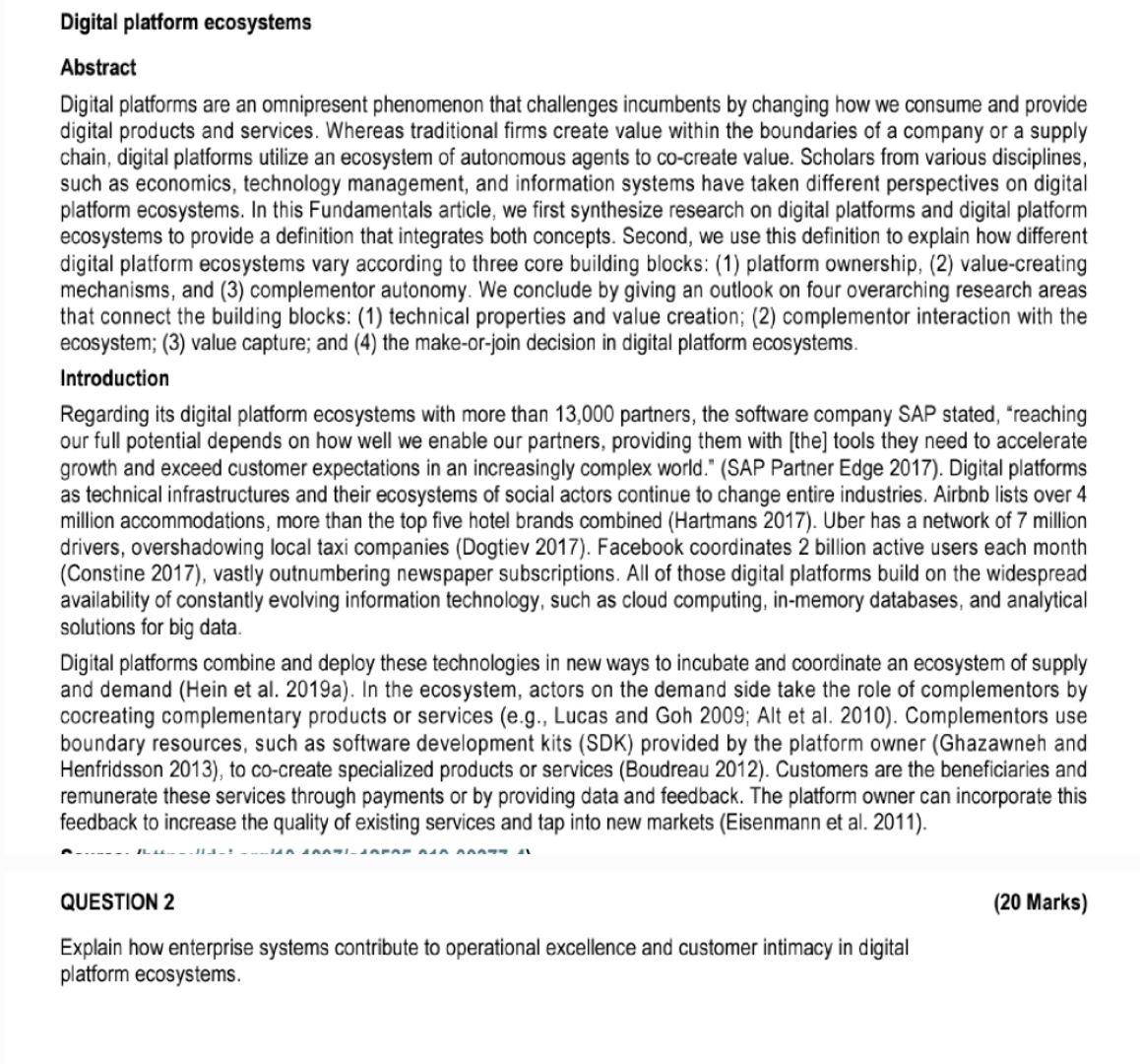 Solved Digital platform ecosystemsAbstractDigital platforms | Chegg.com