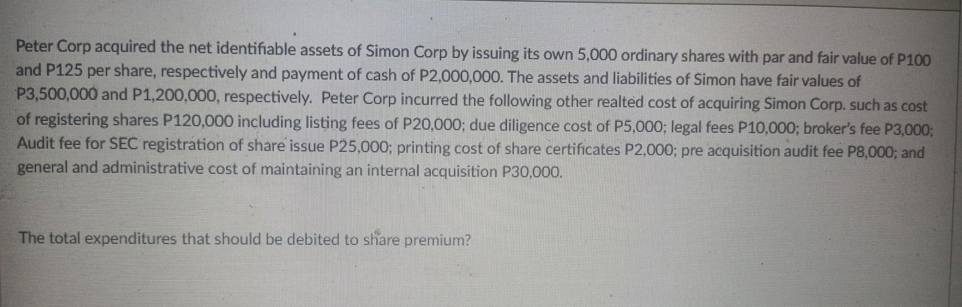 Solved Peter Corp acquired the net identifiable assets of | Chegg.com