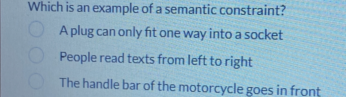 Solved Which is an example of a semantic constraint?A plug | Chegg.com