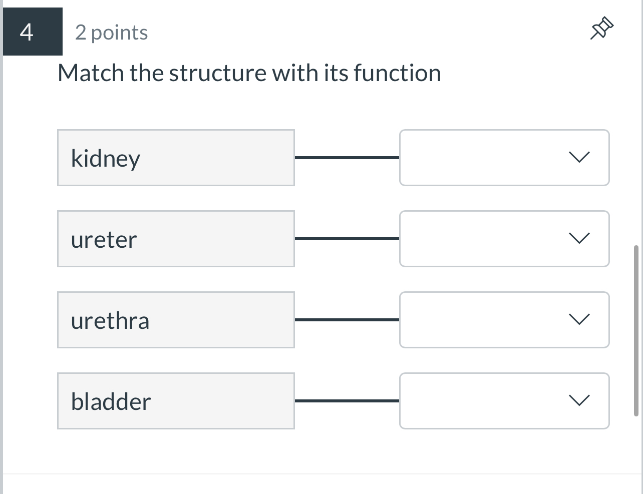 Solved 2 ﻿pointsMatch the structure with its function | Chegg.com