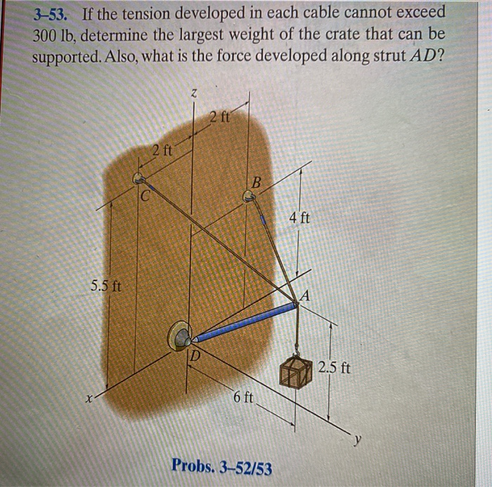 Solved 3-53. If the tension developed in each cable cannot | Chegg.com