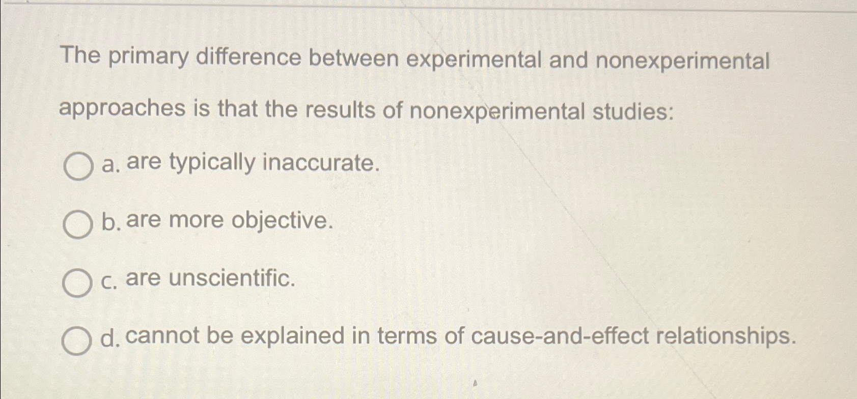Solved The primary difference between experimental and | Chegg.com