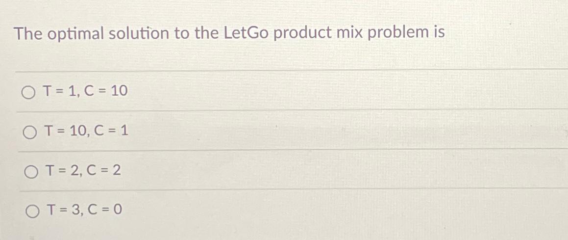 Solved The optimal solution to the LetGo product mix problem | Chegg.com