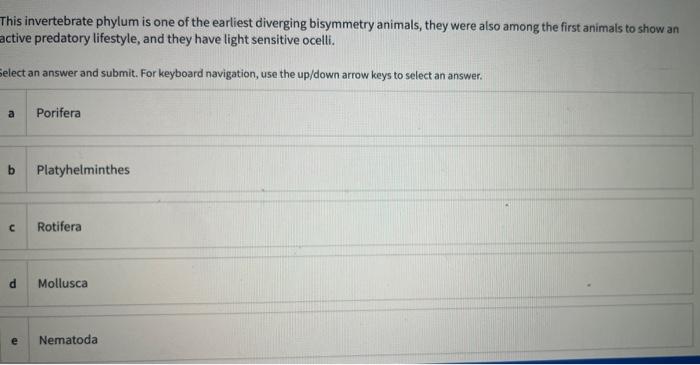 Solved This invertebrate phylum is one of the earliest | Chegg.com