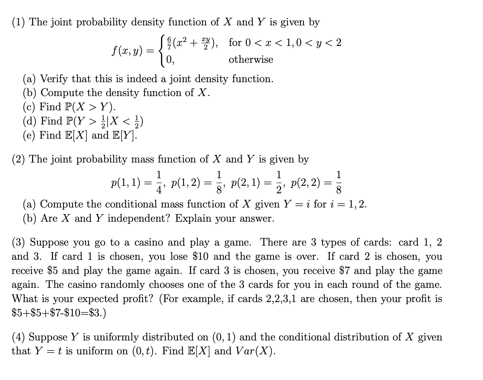 Solved (1) ﻿The joint probability density function of x ﻿and | Chegg.com