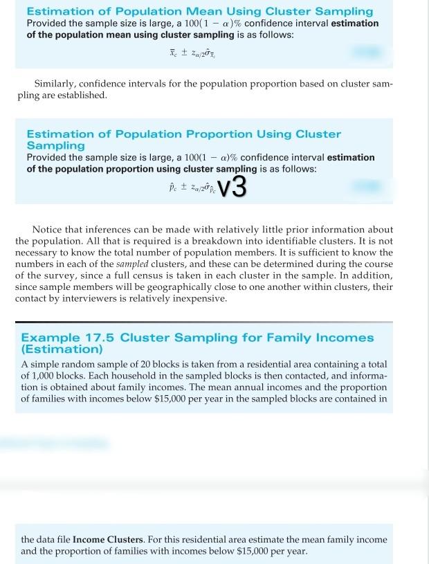 Solved Estimation of Population Mean Using Cluster Sampling | Chegg.com