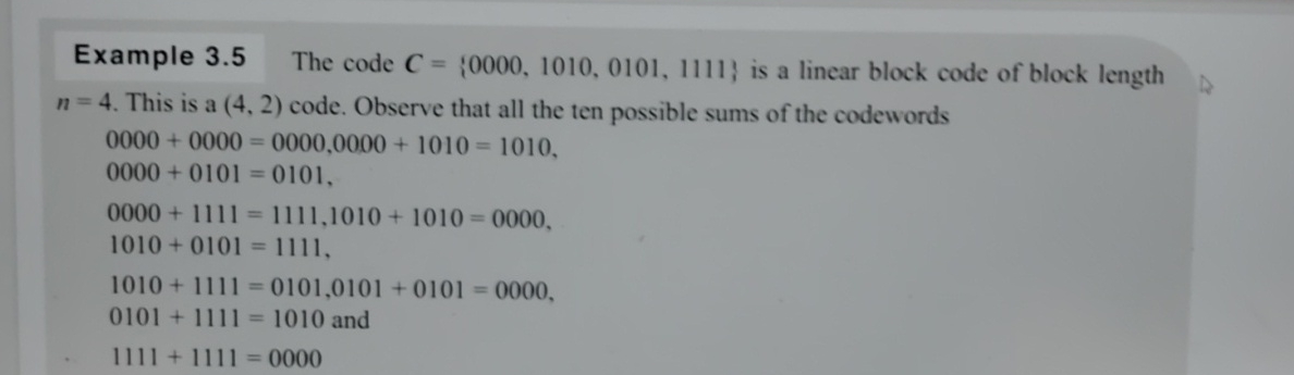 Solved Example 3.5 ﻿The code C={0000,1010,0101,1111} ﻿is a | Chegg.com