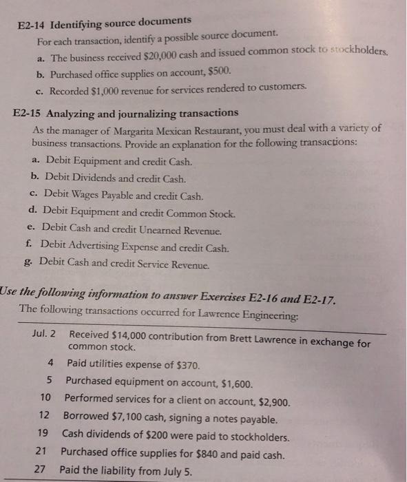 Solved E2-14 Identifying source documents For each | Chegg.com