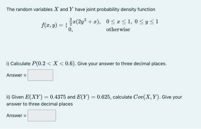 Solved The random variables X and Y have joint probability | Chegg.com