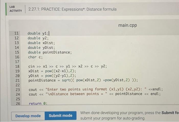 Solved 2.27 PRACTICE: Expressions*: Distance formula MapyGes | Chegg.com