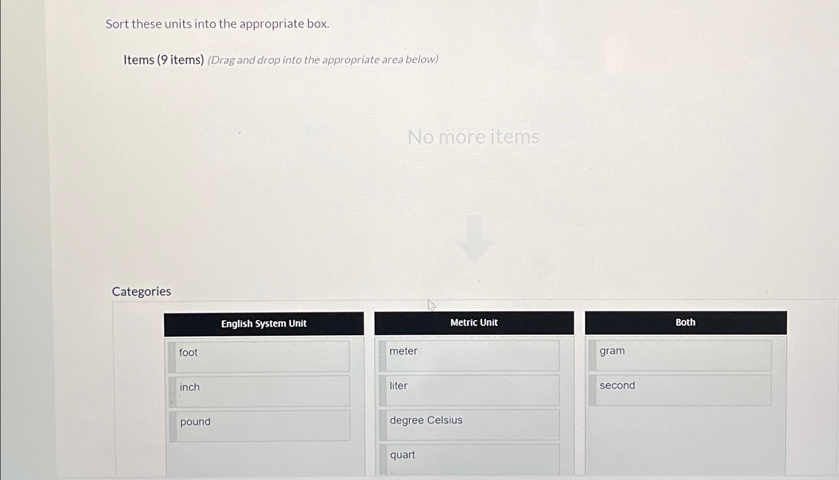 Solved Sort these units into the appropriate box.Items (9 | Chegg.com