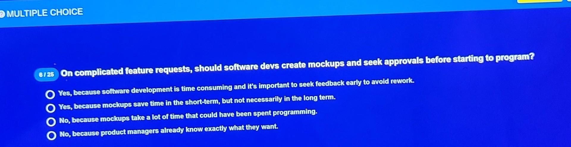 Solved MULTIPLE CHOICE 6125 On complicated feature requests, | Chegg.com