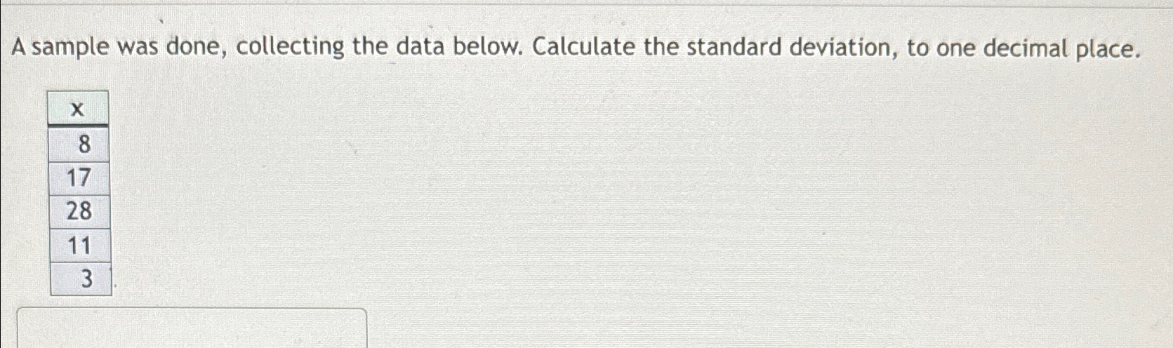 Solved A sample was done, collecting the data below. | Chegg.com