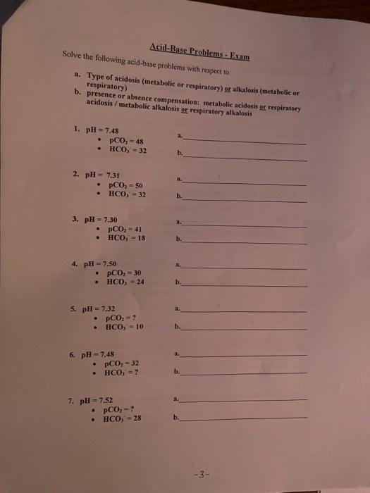 Solved Solve the following acid-base problemis with respeet | Chegg.com