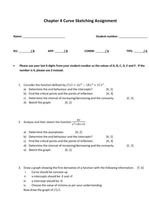 Solved Chapter 4 Curve Sketching Assignment Name: Student | Chegg.com