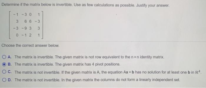 Solved Determine if the matrix below is invertible. Use as | Chegg.com