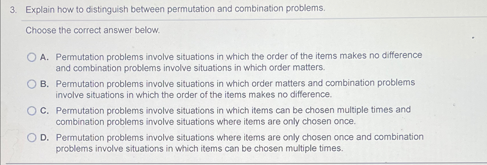 Solved Explain how to distinguish between permutation and | Chegg.com