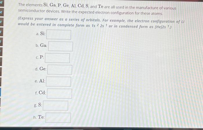 Solved The elements Si, Ga, P, Ge, Al, Cd, S, and Te are all | Chegg.com