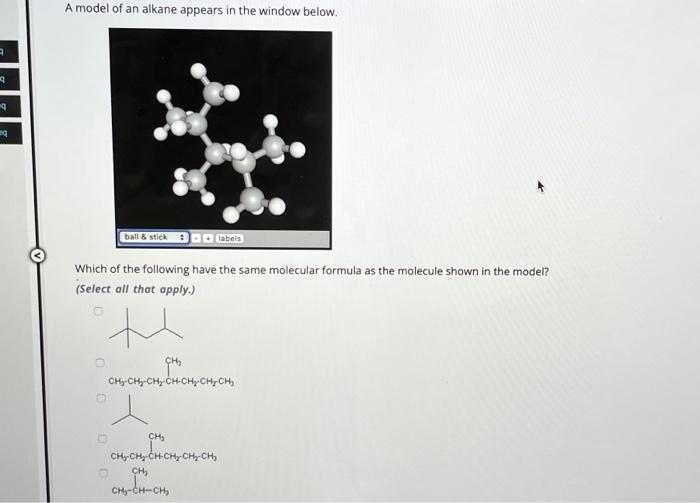 Solved A model of an alkane appears in the window below. | Chegg.com