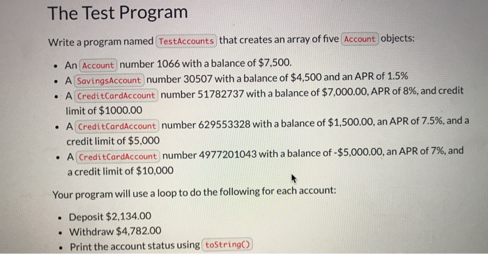 Solved The Account class Create a class named Account, which | Chegg.com