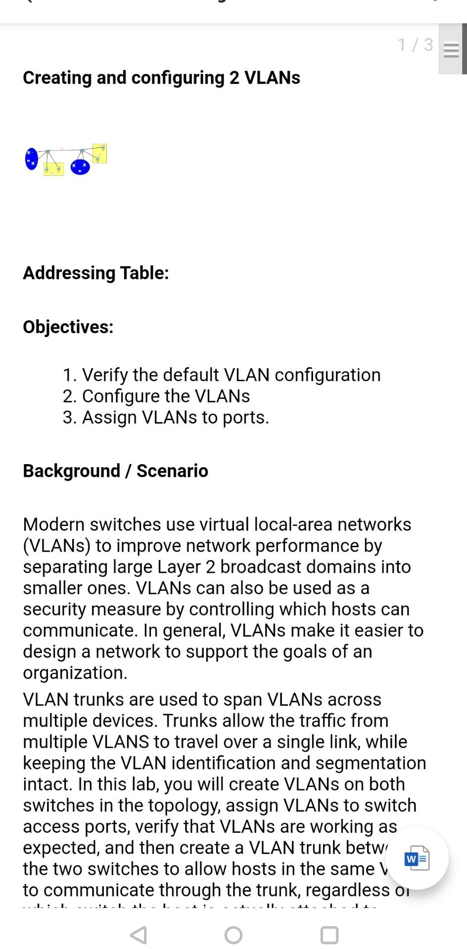 Solved 1 / 3 Creating and configuring 2 VLANs Addressing | Chegg.com