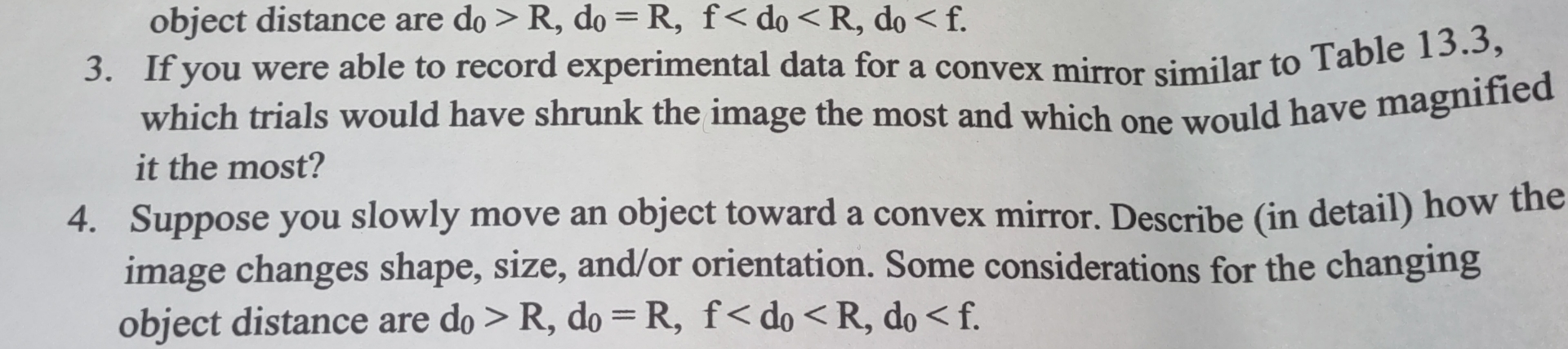 Solved For question 3, ﻿consider the same object distances | Chegg.com