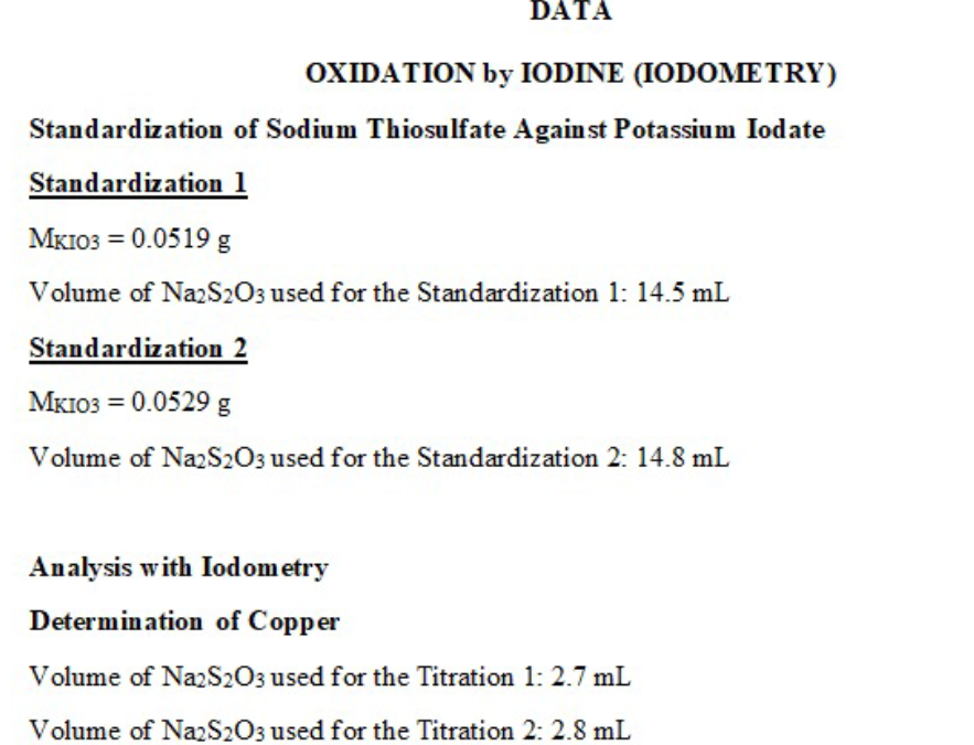 Solved OXIDATION by IODINE (IODOMETRY) Standardization of | Chegg.com