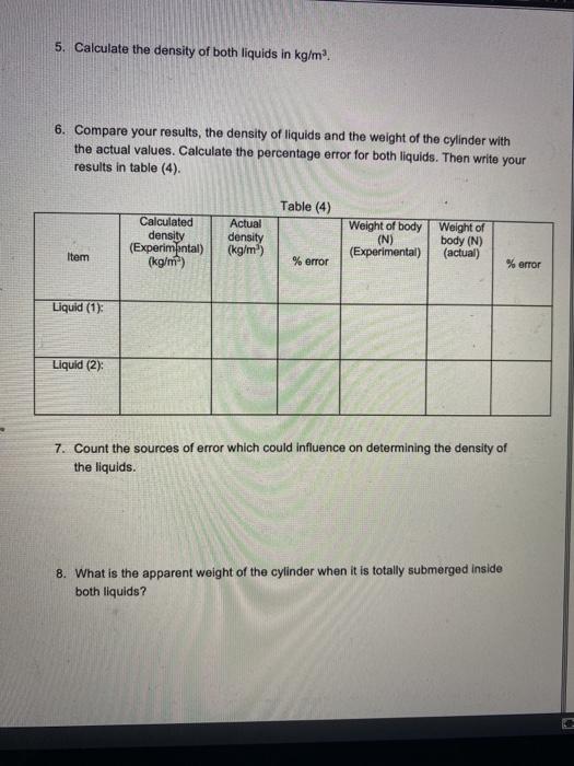 Solved from Question 4-9 lab report static fluids and force | Chegg.com