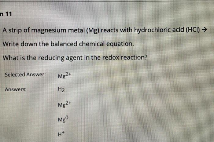 Solved n 11 A strip of magnesium metal (Mg) reacts with | Chegg.com