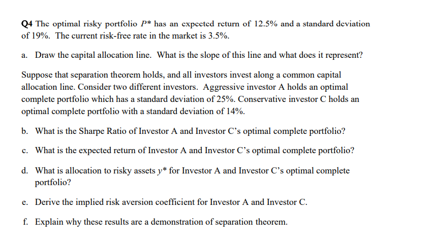 Solved Q4 ﻿The optimal risky portfolio P** ﻿has an expected | Chegg.com