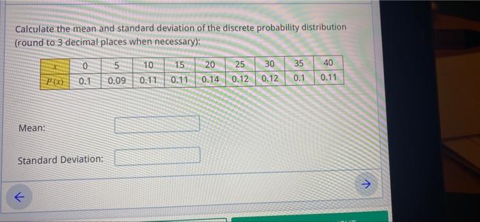 Solved Calculate the mean and standard deviation of the | Chegg.com