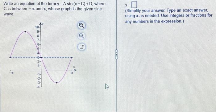 Solved Write an equation of the form y=Asin(x−C)+D, where y= | Chegg.com