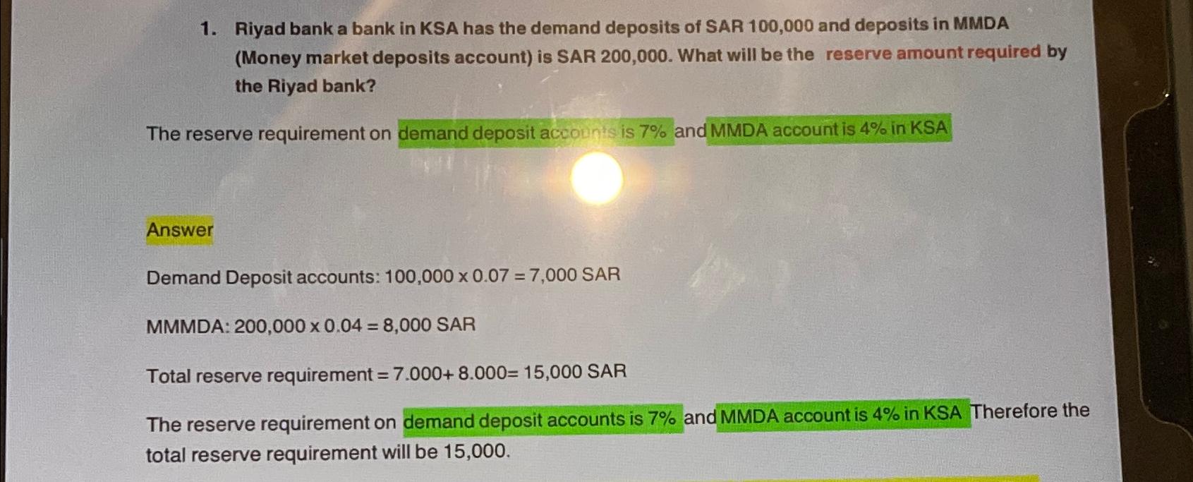 Solved Riyad bank a bank in KSA has the demand deposits of | Chegg.com
