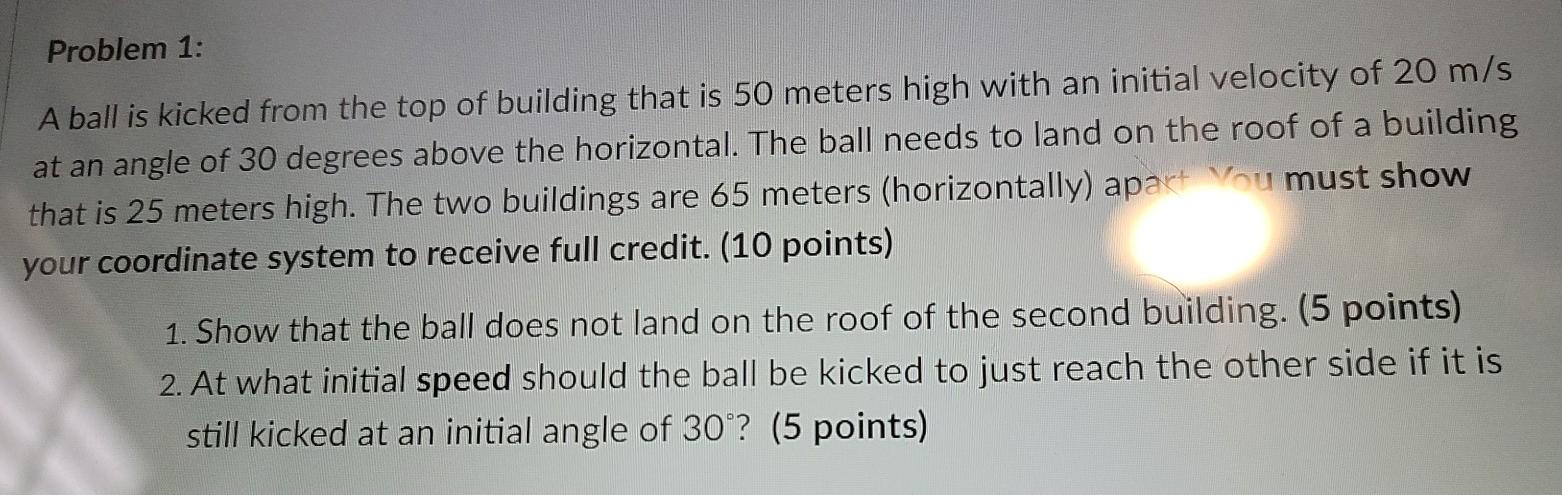 Solved Problem 1: A ball is kicked from the top of building | Chegg.com