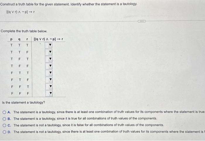 Solved Construct a truth table for the given statement. | Chegg.com