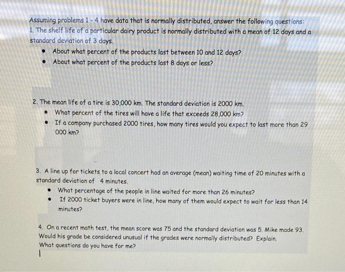 Solved Assuming problems 1 - 4 have data that is normally | Chegg.com
