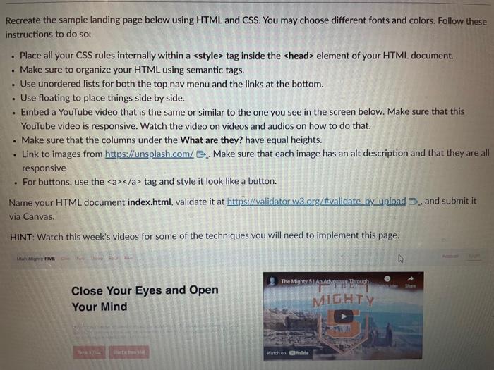 Solved Recreate The Sample Landing Page Below Using Html And 2981