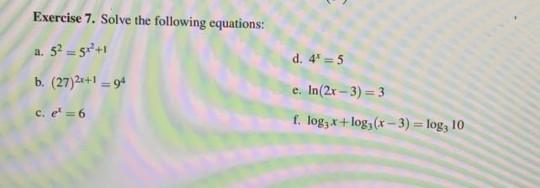 Solved Exercise 7. Solve the following equations: a. 52=5+1 | Chegg.com
