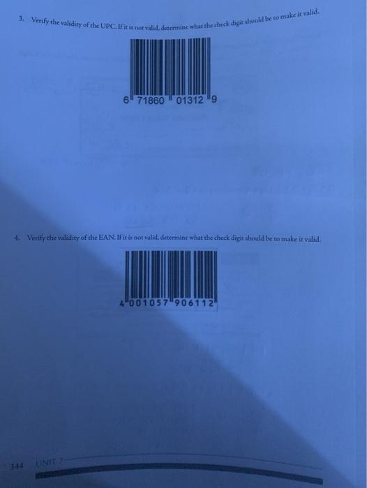 Solved 3. Verify the validity of the UPC. If it is not valid | Chegg.com