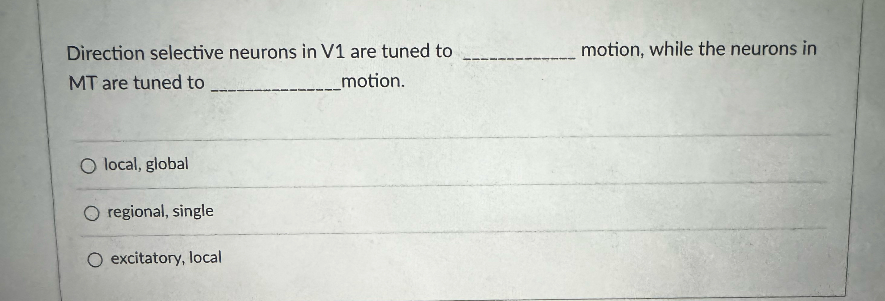 Solved Direction selective neurons in V1 ﻿are tuned to | Chegg.com