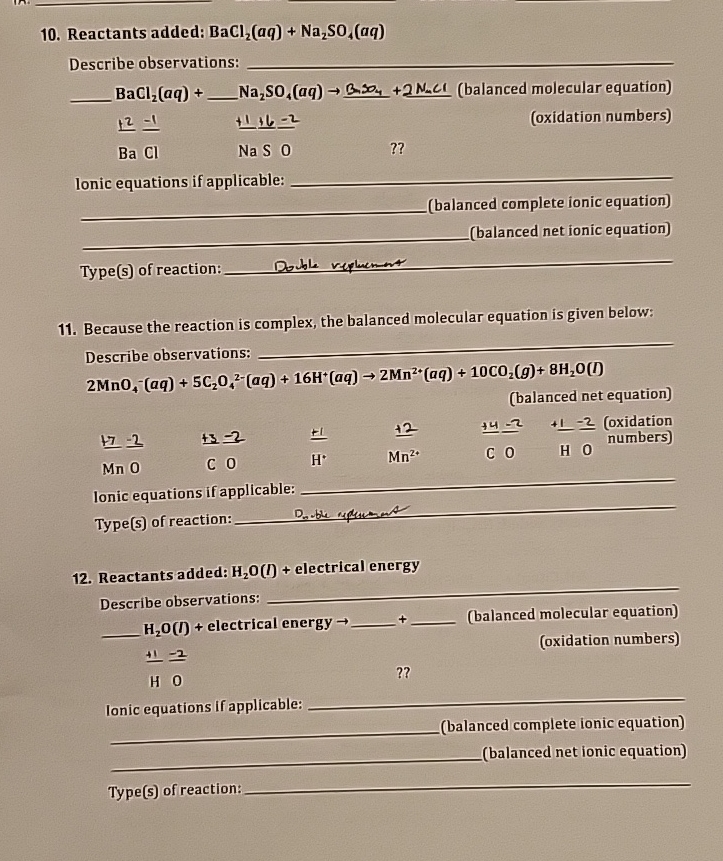 Solved Reactants added: BaCl2(aq)+Na2SO4(aq)Describe | Chegg.com