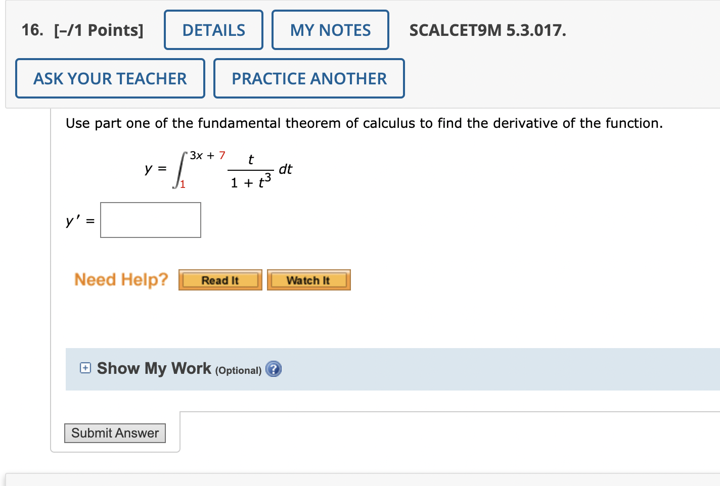 Solved Use part one of the fundamental theorem of calculus | Chegg.com