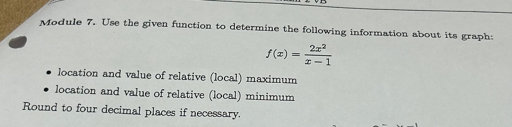 Solved Module 7. ﻿Use the given function to determine the | Chegg.com