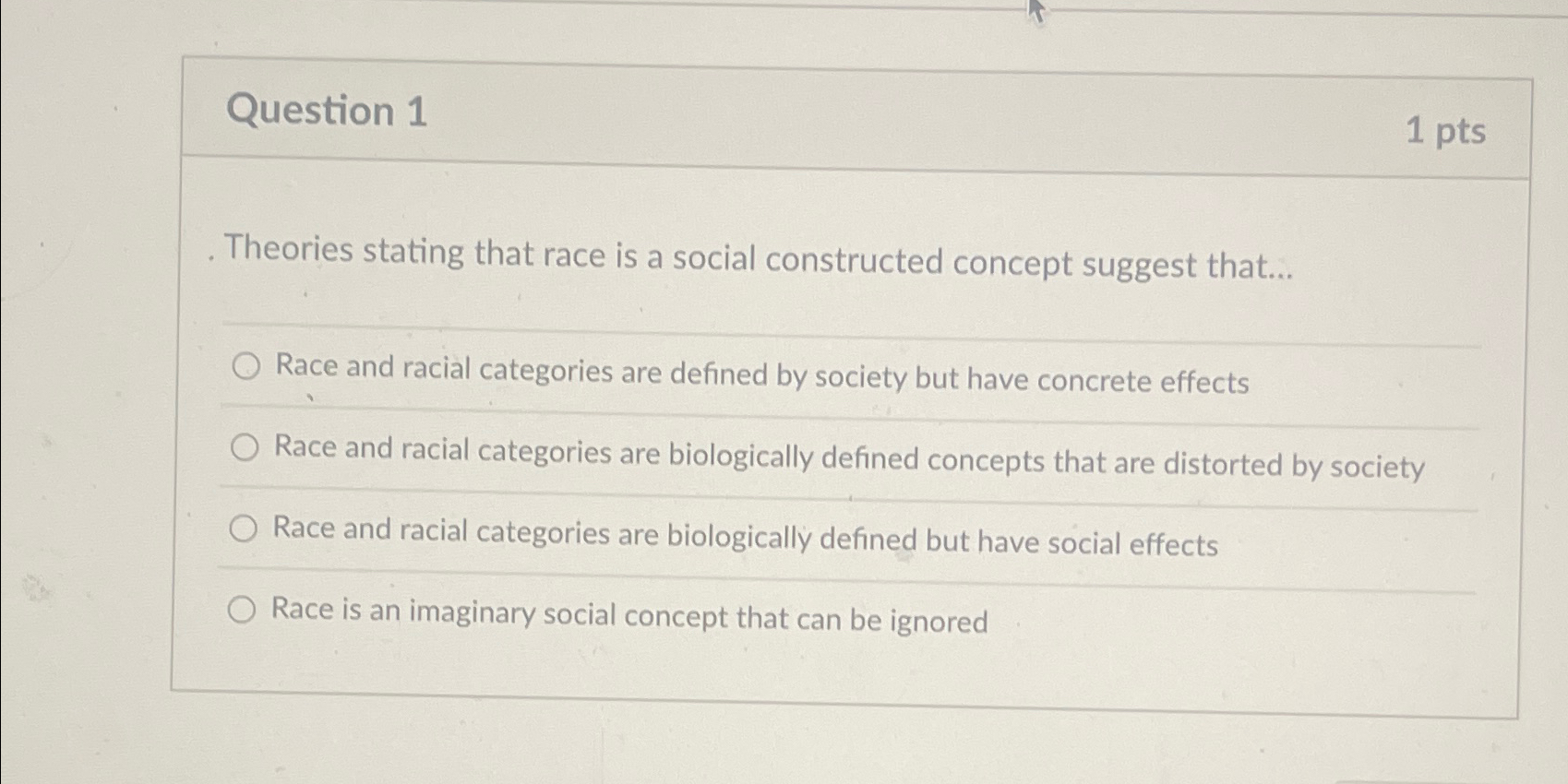 Solved Question 11ptsTheories stating that race is a social | Chegg.com