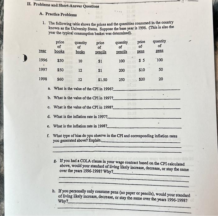Solved A. Practice Problems 1. The following table shows the | Chegg.com