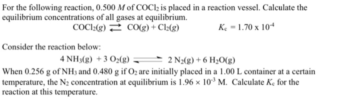 Solved For the following reaction, 0.500 M of COCl2 is | Chegg.com