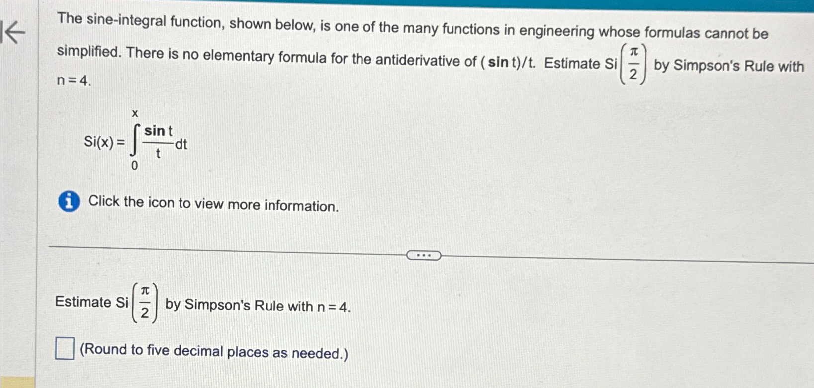 Solved The sine-integral function, shown below, is one of | Chegg.com